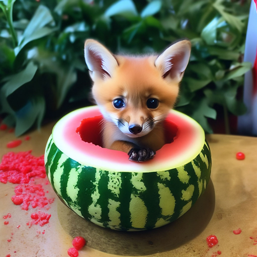 "A fox cub from a watermelon" — image created in Shedevrum