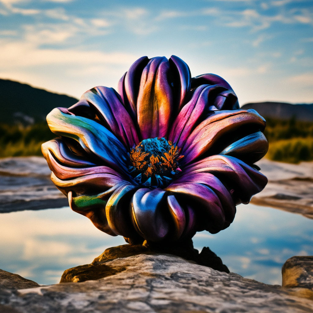 "A psychedelic flower consisting of intertwined hands breaks through a ...