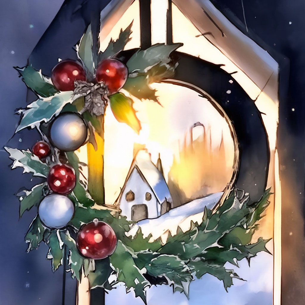 "Christmas card magical haze watercolor shadows ink strokes sketch with ...