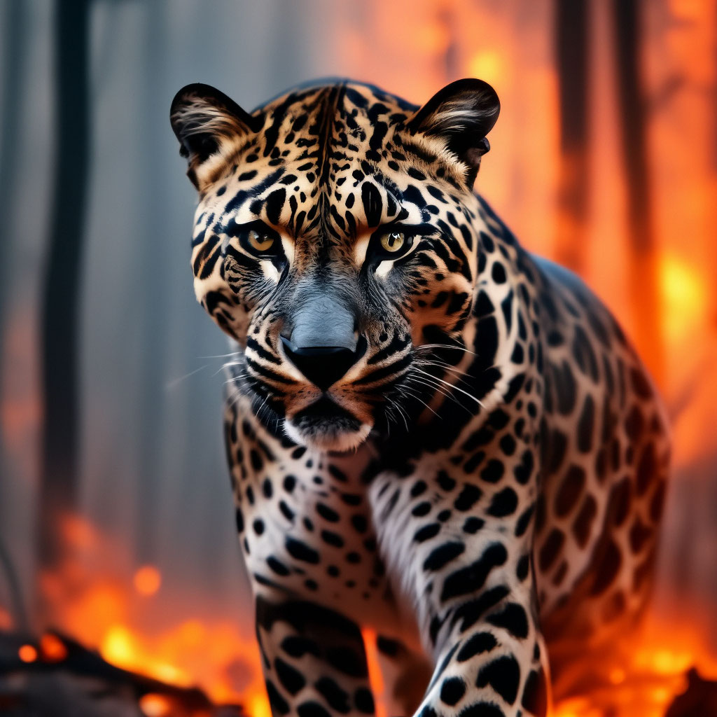 "Smoky leopard in a burning forest, blizzard, 32k, futurism ...