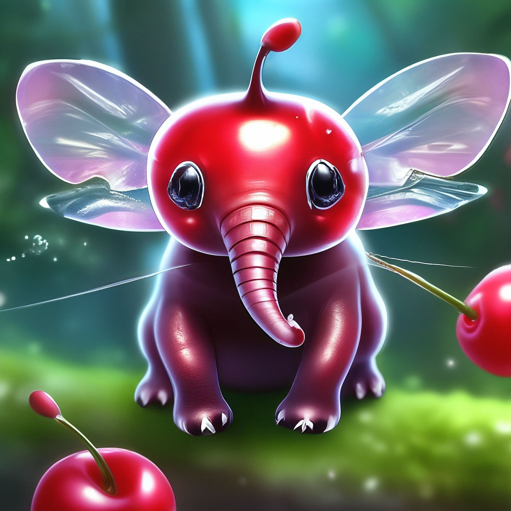 "Hybrid:cherry fly, cute funny fantasy insect fly+mini elephant+cherry ...