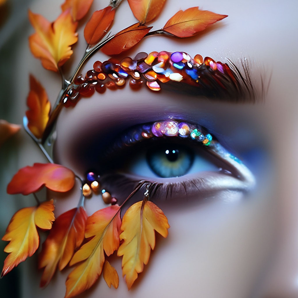 "Autumn eyes, iridescence, eyebrows rhinestones, mountain ash" — image ...
