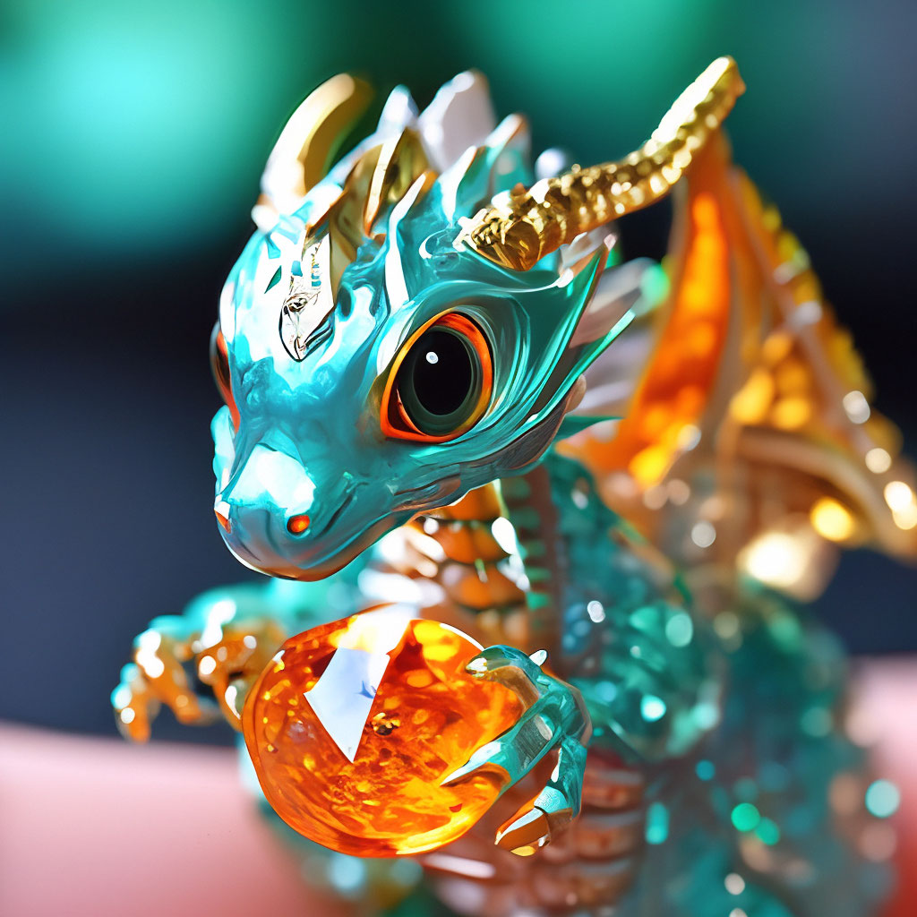 "Realistic, beautiful, iridescent aquamarine, miniature dragon, beady ...