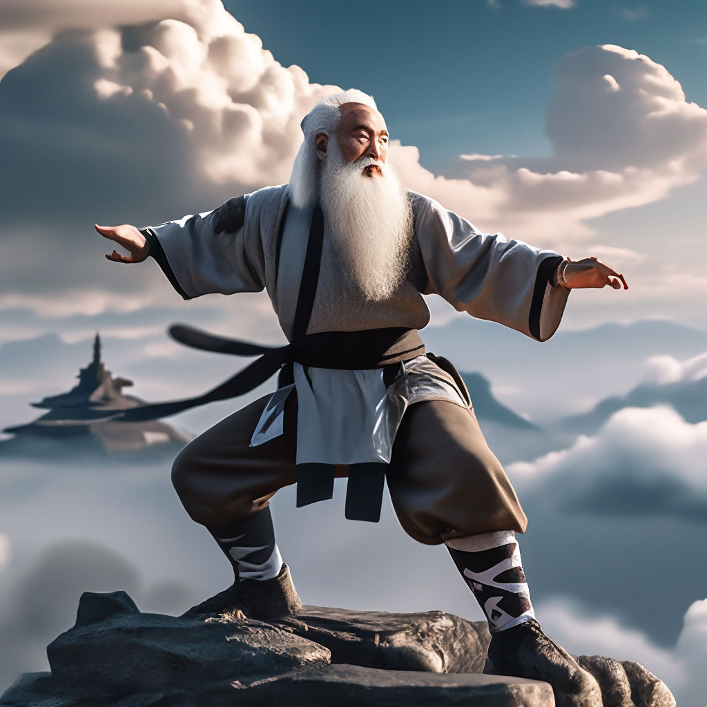 "Fantasy style,on a high platform behind the clouds,there is a Chinese ...