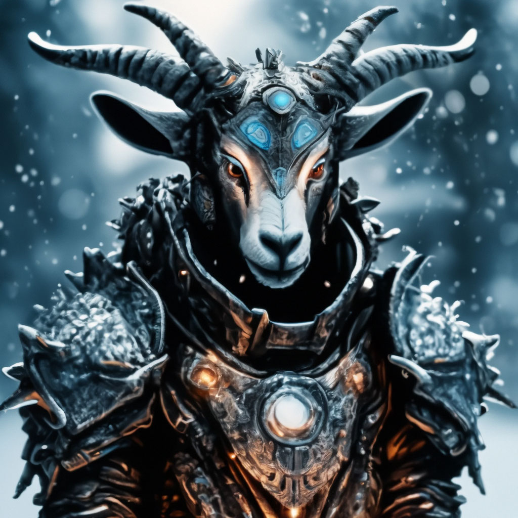 "A frozen goat in armor in the cold" — image created in Shedevrum