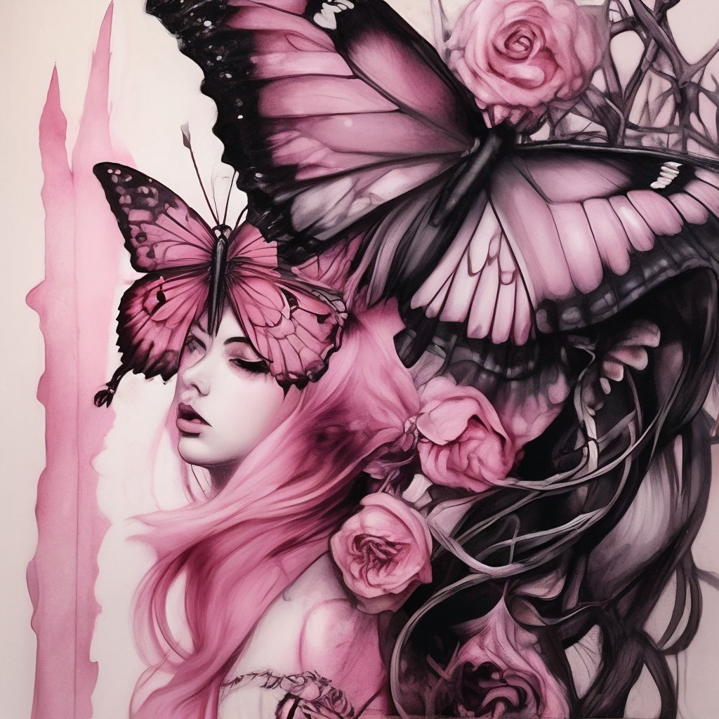 "Metamorphosis gothic, monochrome, great, pink , watercolor, drawing ...