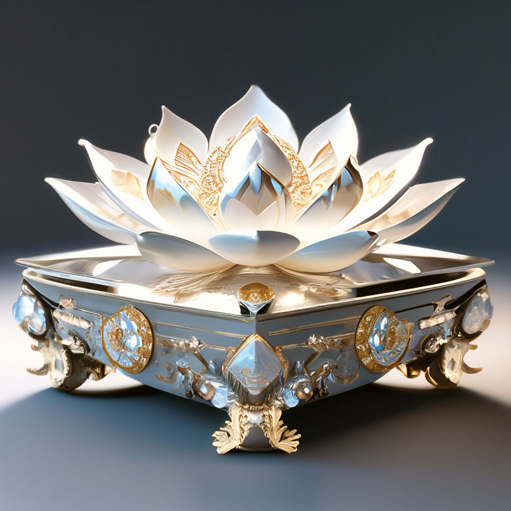 "A lotus casket made of white opal,vanadium, titanium,gems and white ...