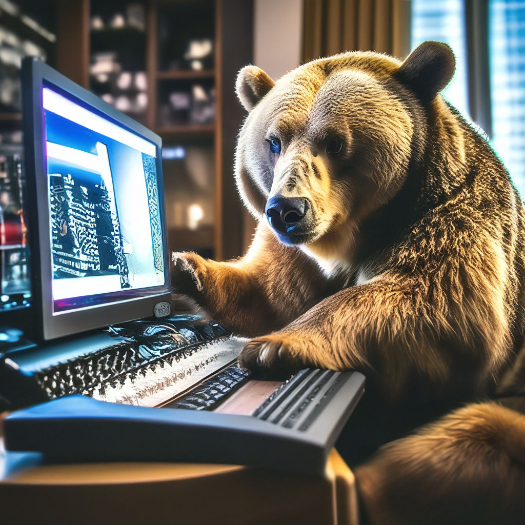 "The bear is sitting at the computer" — image created in Shedevrum