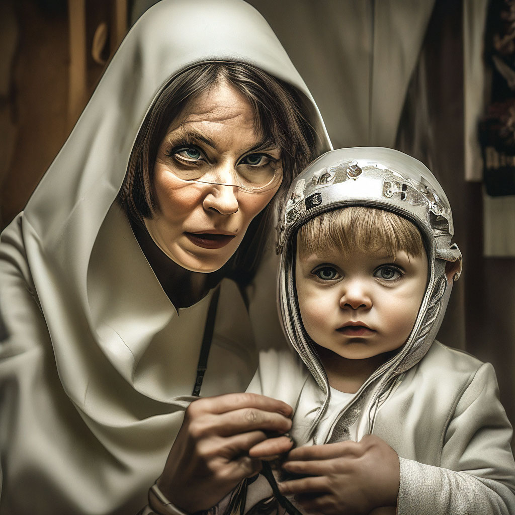 "A crazy mother puts a blindfold on the child's eyes so that he does ...