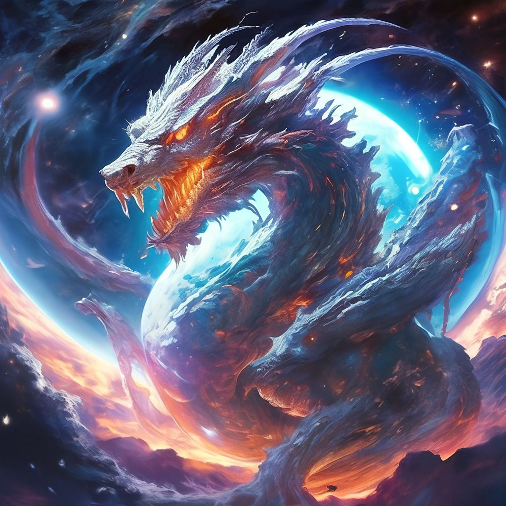 "Cosmic, transparent dragon, eats the planet," — image created in Shedevrum