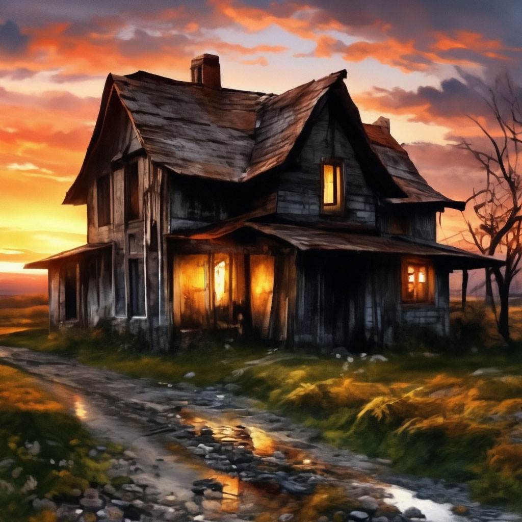 "An old house at sunset" — image created in Shedevrum