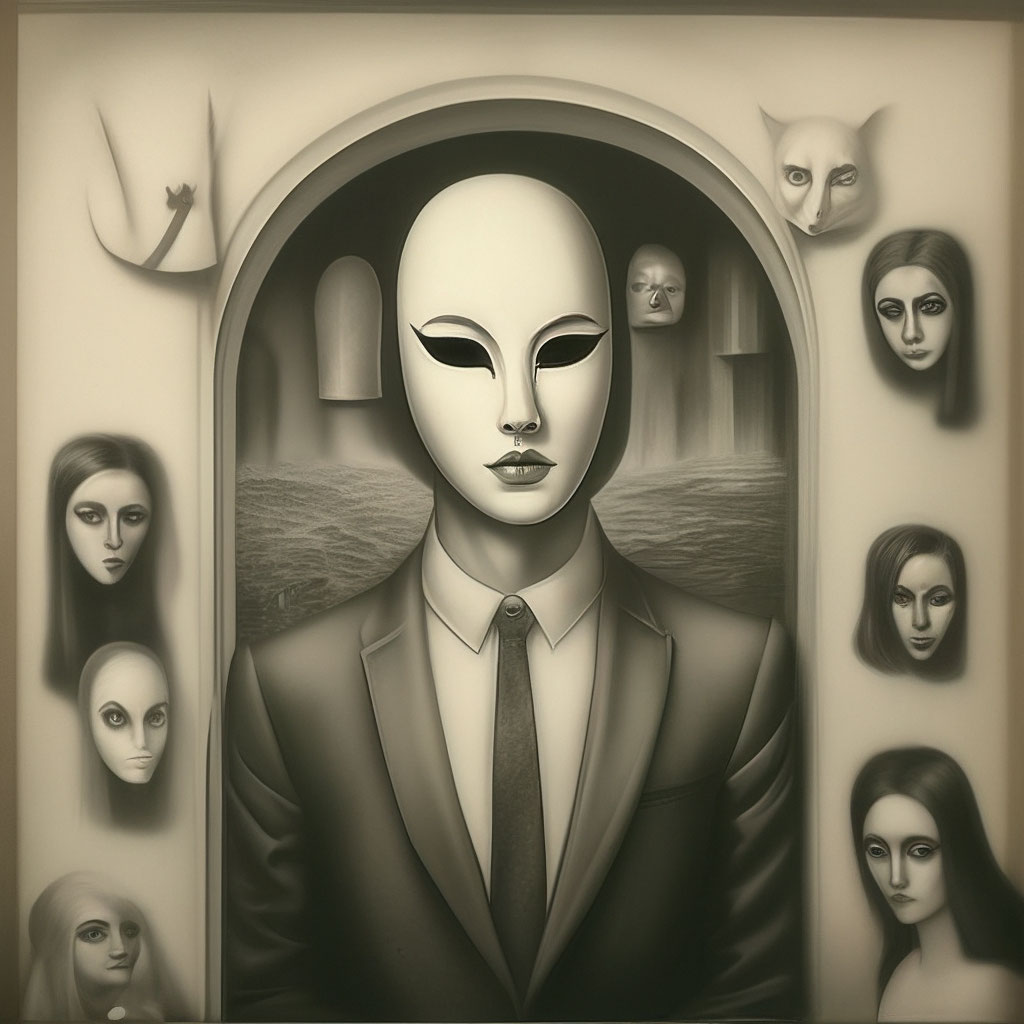 "The lie behind the mask of truth, sketch, surrealism" — image created ...