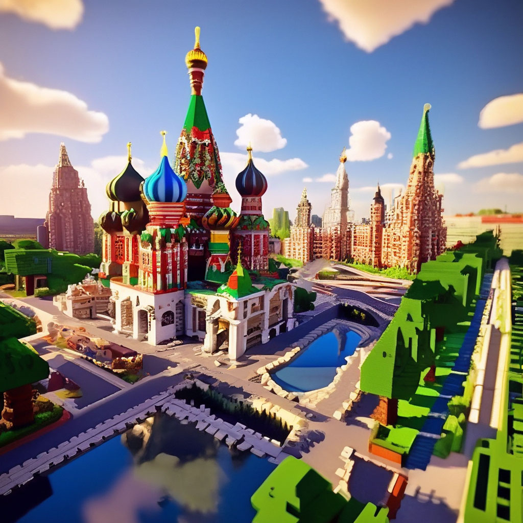 "Moscow in the Minecraft style" — image created in Shedevrum