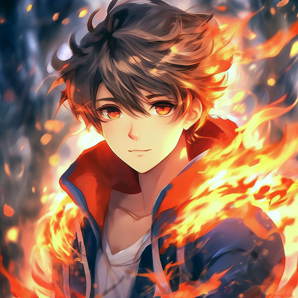 "Handsome young guy, element of fire, anime style" — image created in ...