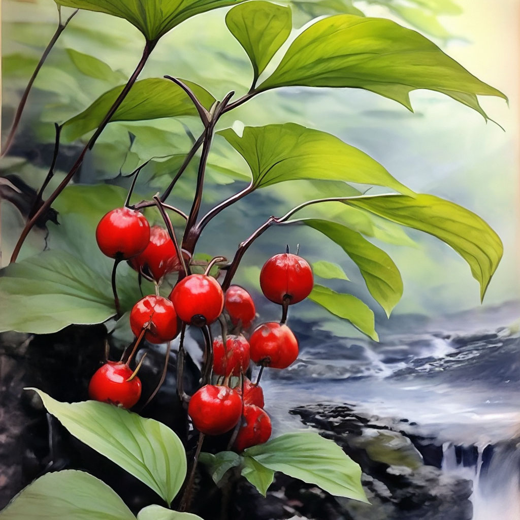 "💜🌿💜 Watercolor, ginseng berries fine drawing with black ink, beautiful ...