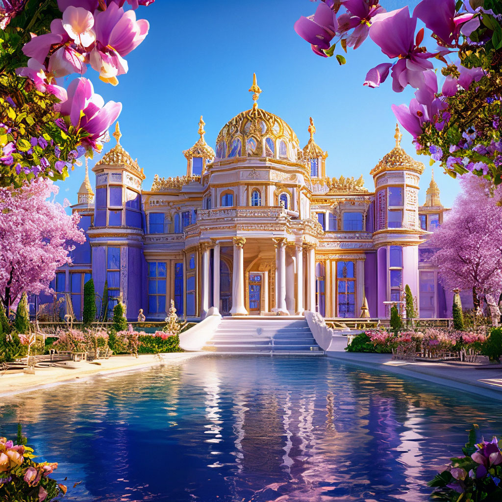 "Amethyst and filigree palace, in Greek style, ivy-covered columns ...