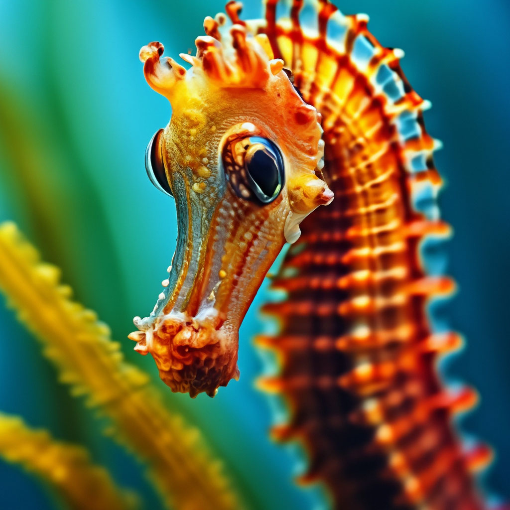 "Seahorse macro photography, zoomed in, realistic, close-up ...