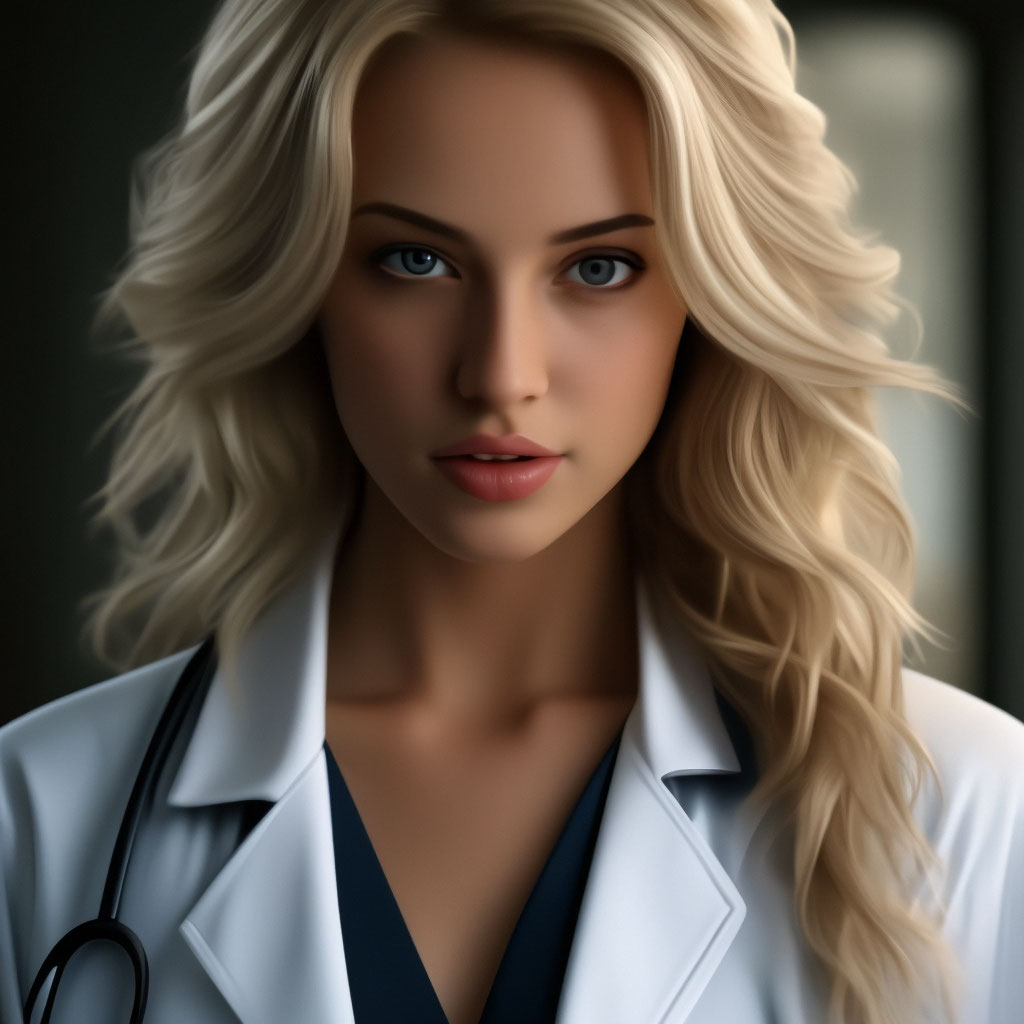 "Doctor blonde 25 beauty cute realistic" — image created in Shedevrum