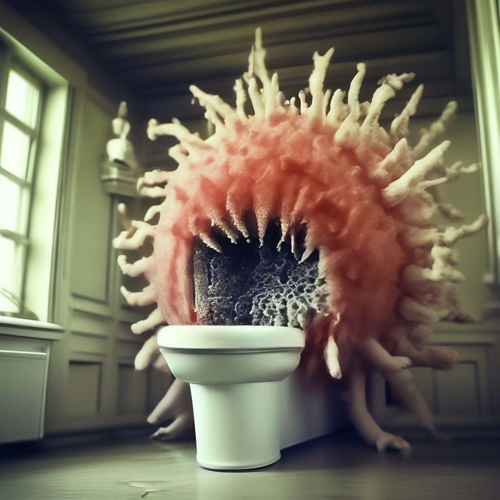 "Giant germs leave the toilet, terribly beautiful" — image created in ...