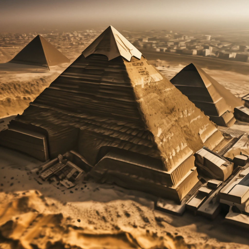 "Pyramids of Cheops from a bird's eye view, realistic, high resolution ...