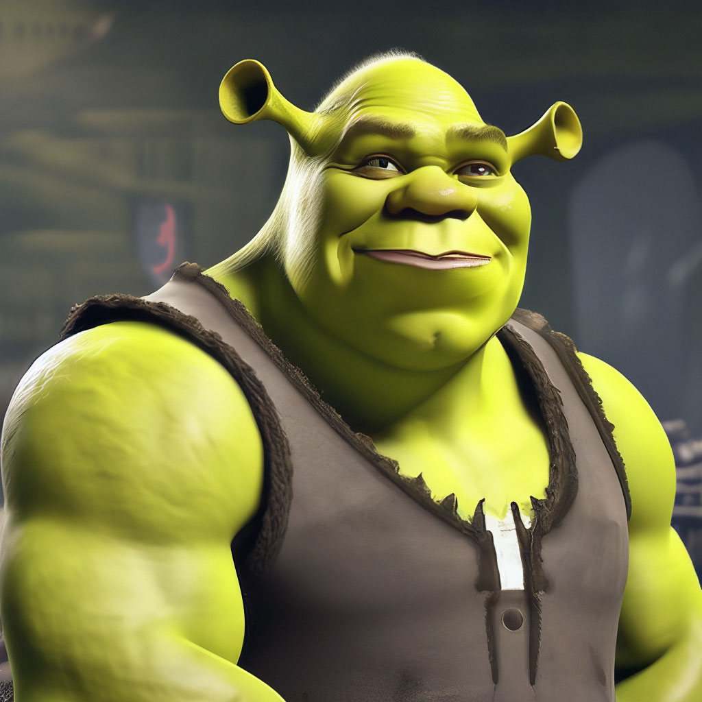 "Tough shrek with muscles" — image created in Shedevrum