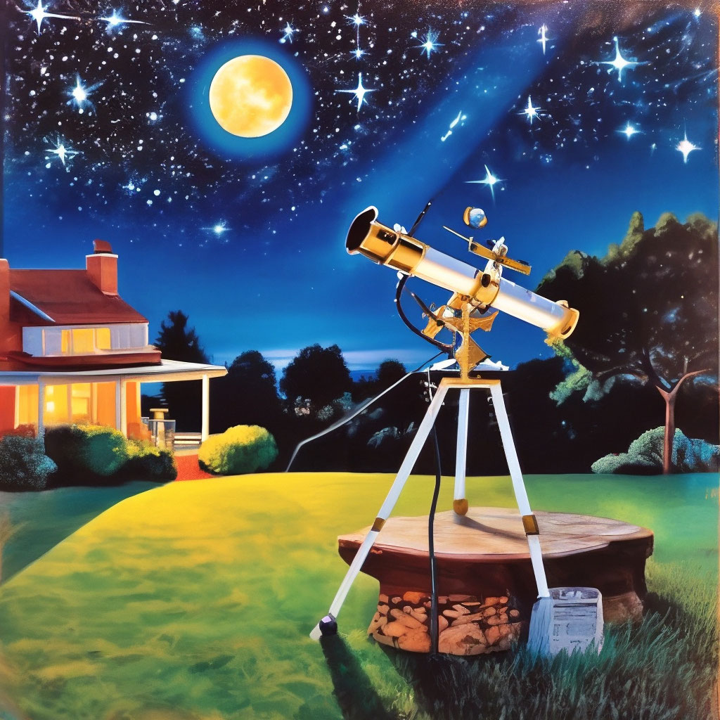"A telescope that stands on the lawn near the house and looks at the ...