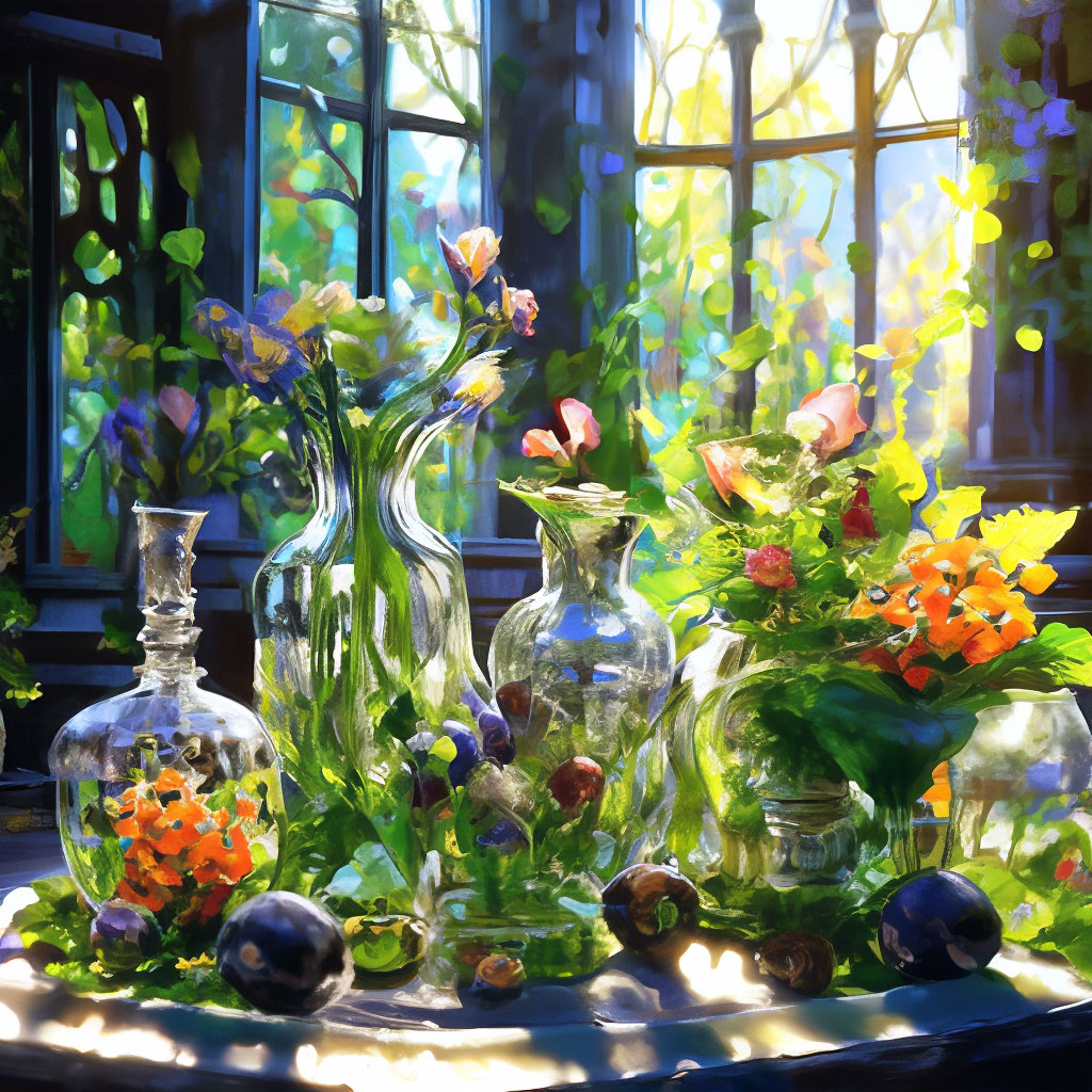 "Watercolor, flowers and berries, glass, gothic, botanical, digital-art ...
