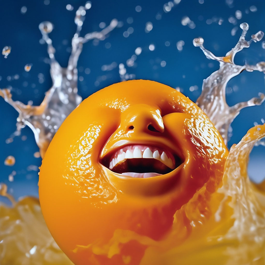 "A orange with weird smiling human face, wtf, cover of vogue" — image ...