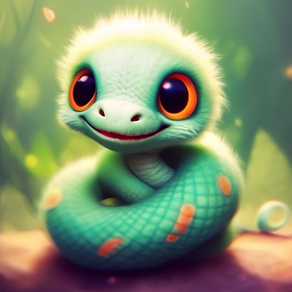 "Fluffy cute snake" — image created in Shedevrum