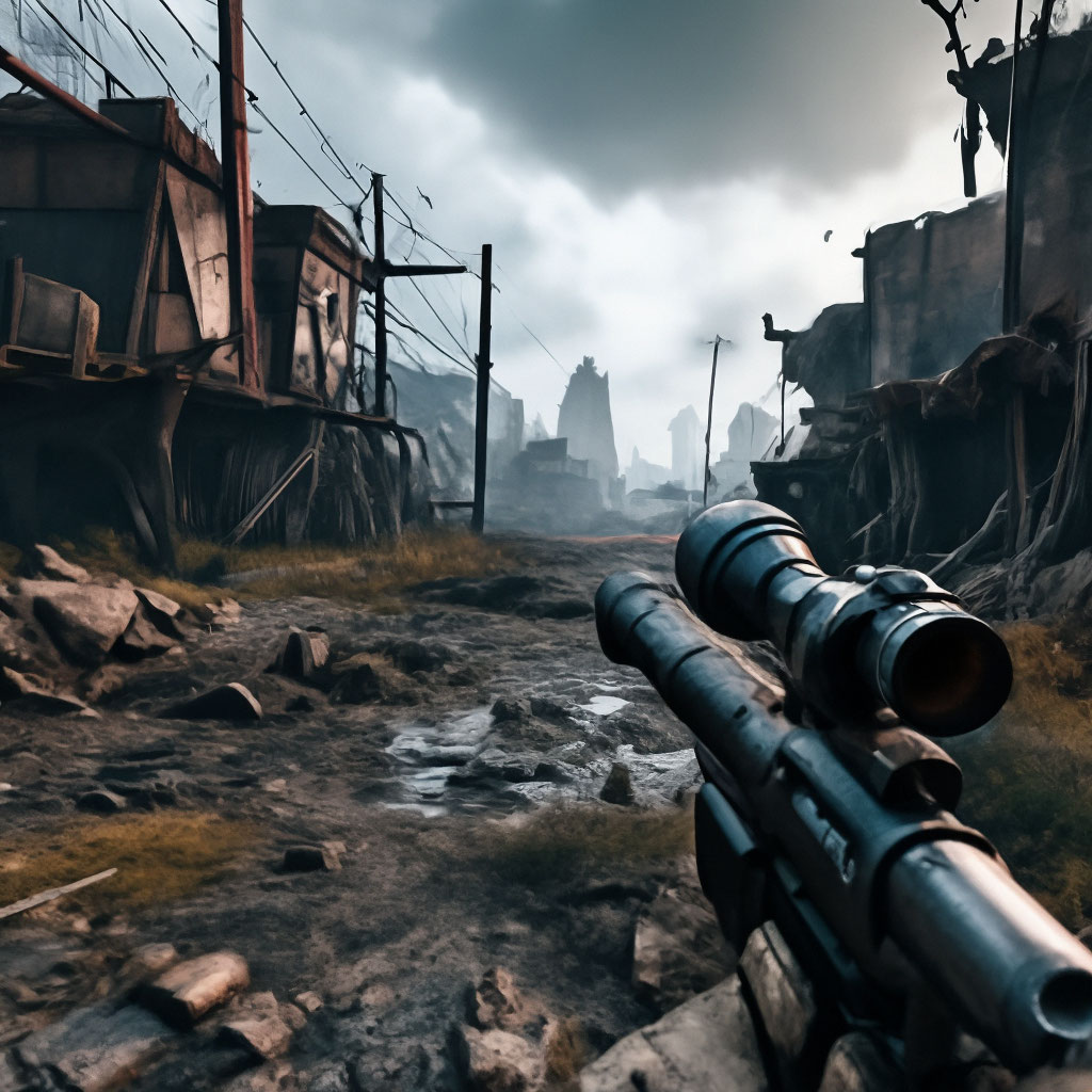 "Post-apocalypse survival game from the first person" — image created ...