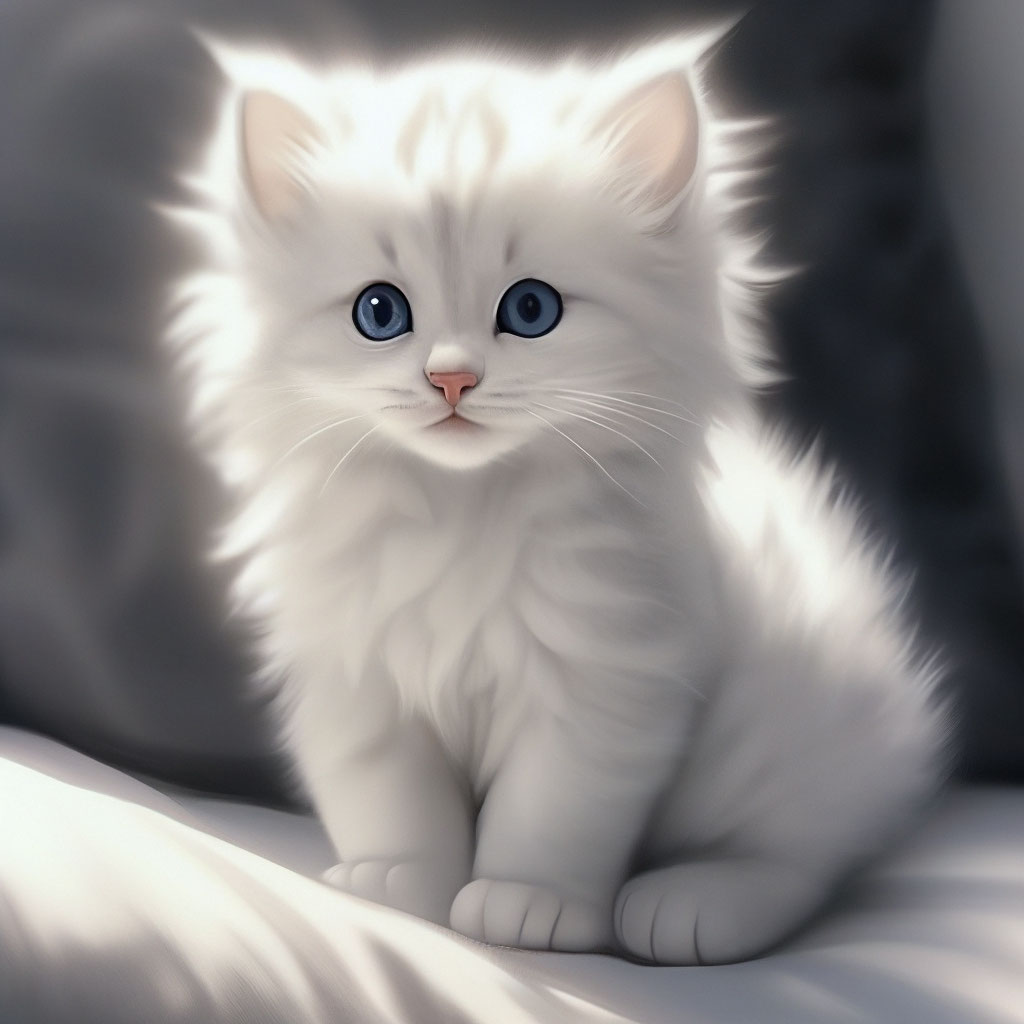 "Cute fluffy kitten white, realistic, beautiful, anime-style, fluffy ...