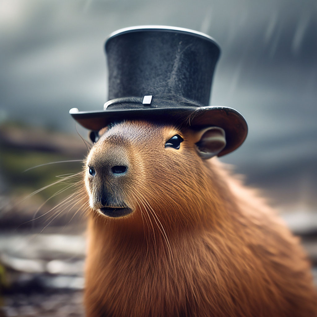 "A capybara in a top hat. , realistic, professional photo, high detail ...