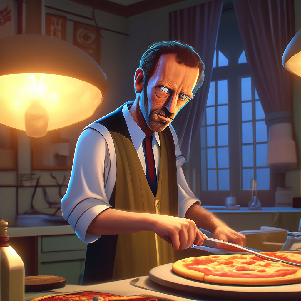 "Dr. House cuts pizza in the treatment room in the style of Tim Burton ...