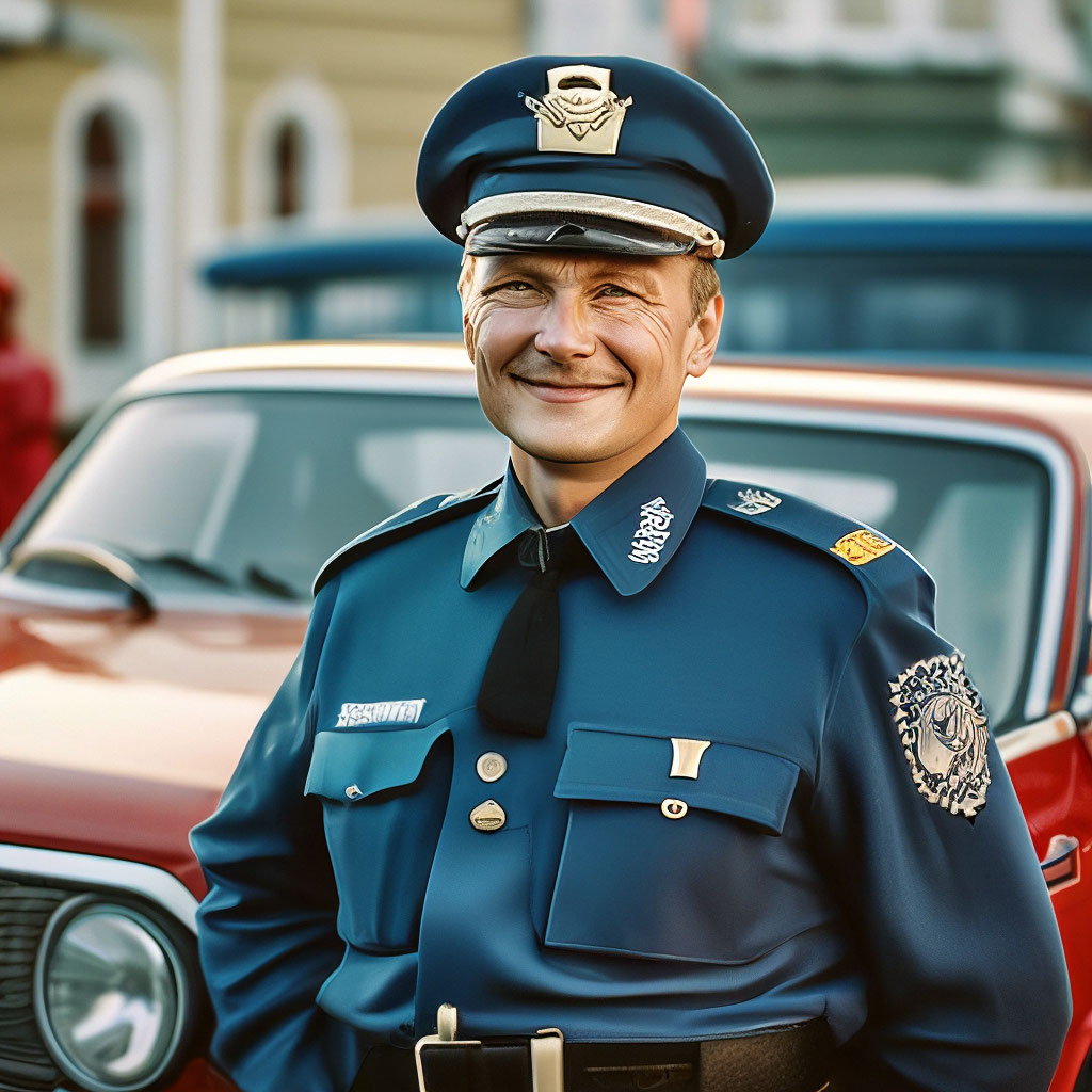 "A typical day in the Soviet Union. The policeman smiling looks into ...