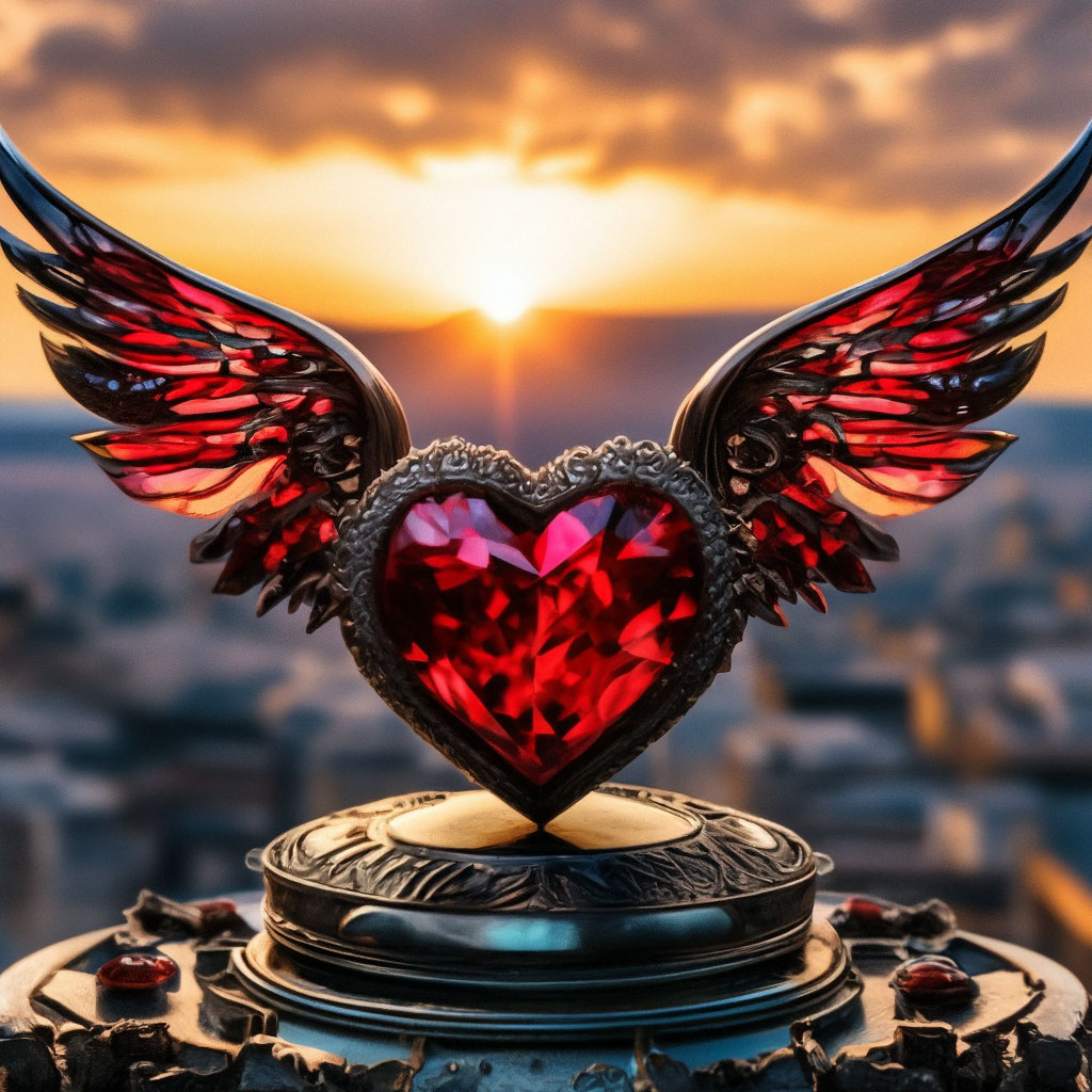 "For Alain V. ️ — an epic Cheshire intricate ruby heart with wings ...