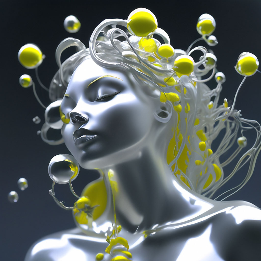 "Artistic sculpture of a beautiful girl Palladium lines and acid green ...
