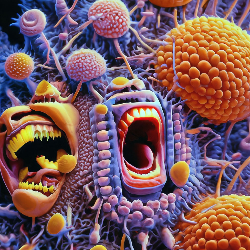 "Laughter under the microscope" — image created in Shedevrum