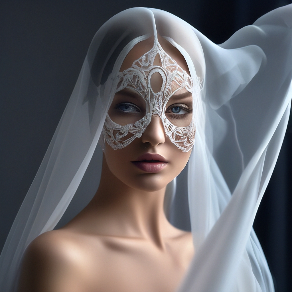 "Photo shoot, russian top model, transparent veil, openwork eye mask ...