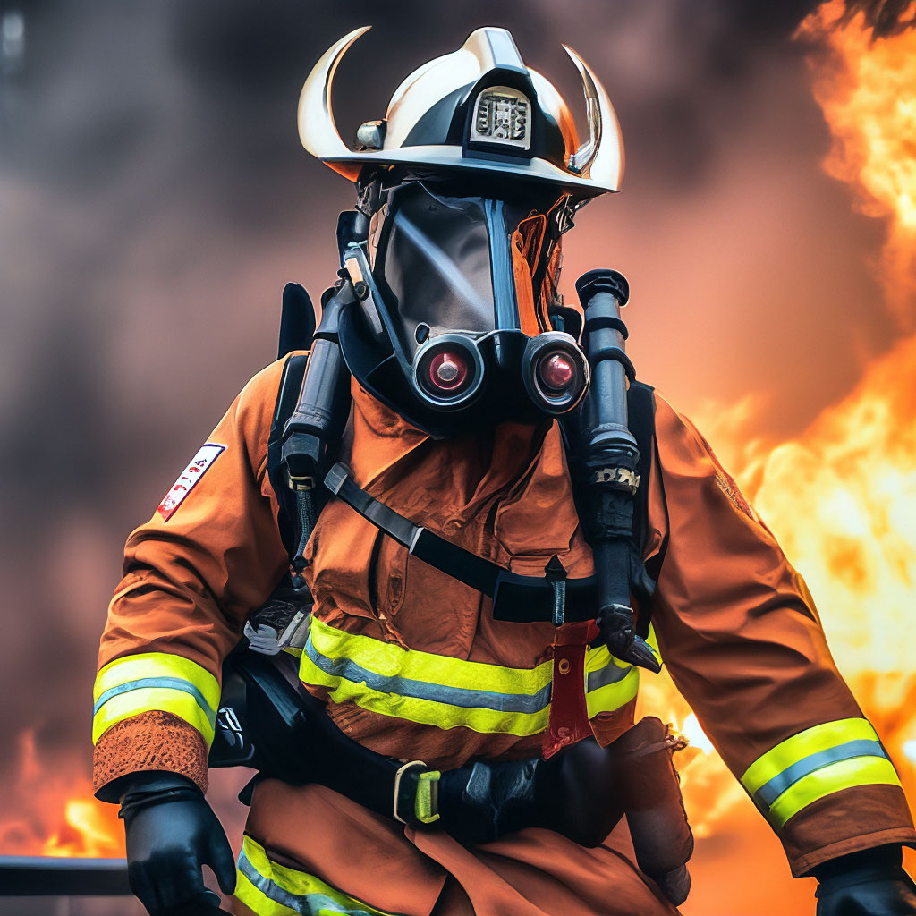 "Bull firefighter in a rescue battalion" — image created in Shedevrum