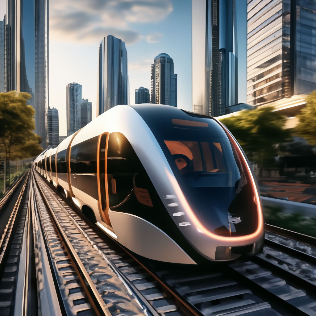 "Hybrid trains in the cities of the future" — image created in Shedevrum