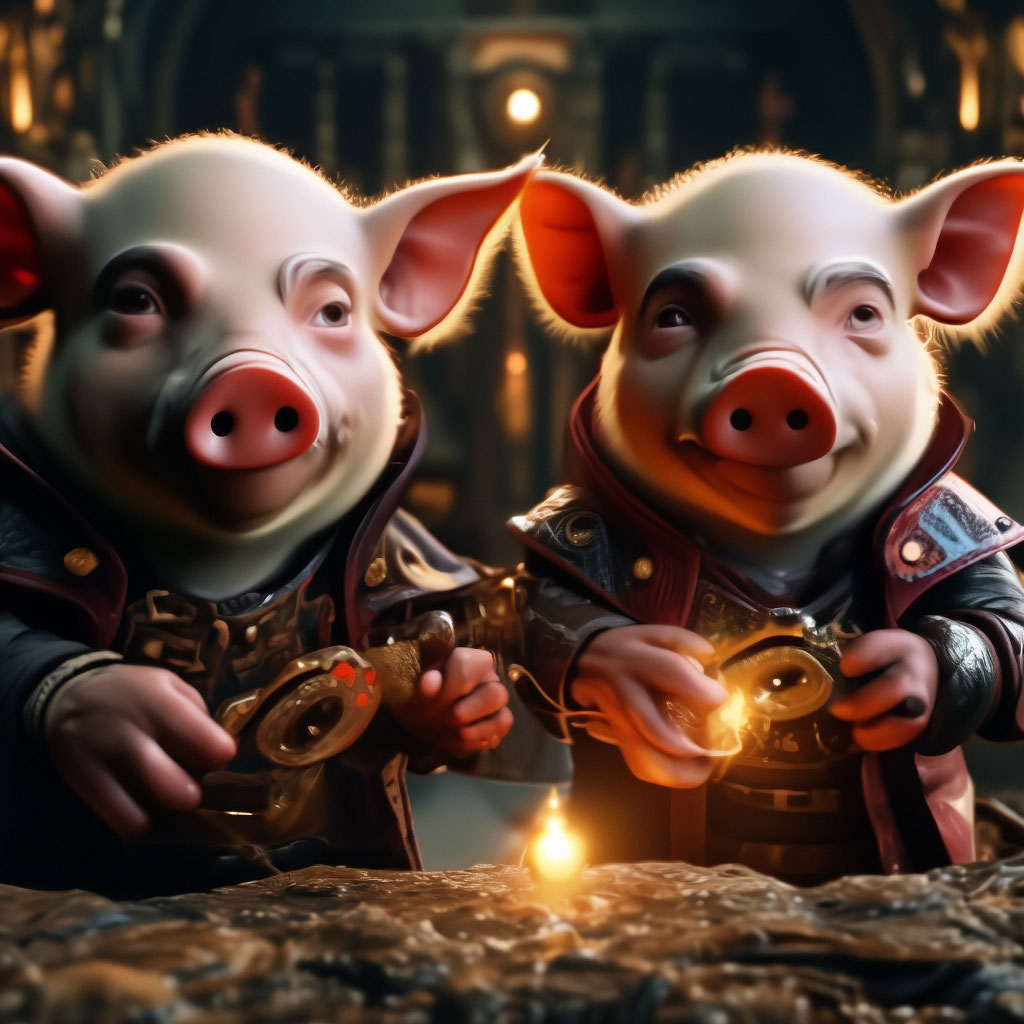 "Goblin and dementius poke pigs, beautiful, 4k" — image created in ...