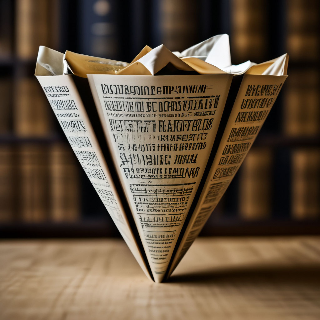 "Inverted pyramid bottom and top swapped upside down newspaper headline ...