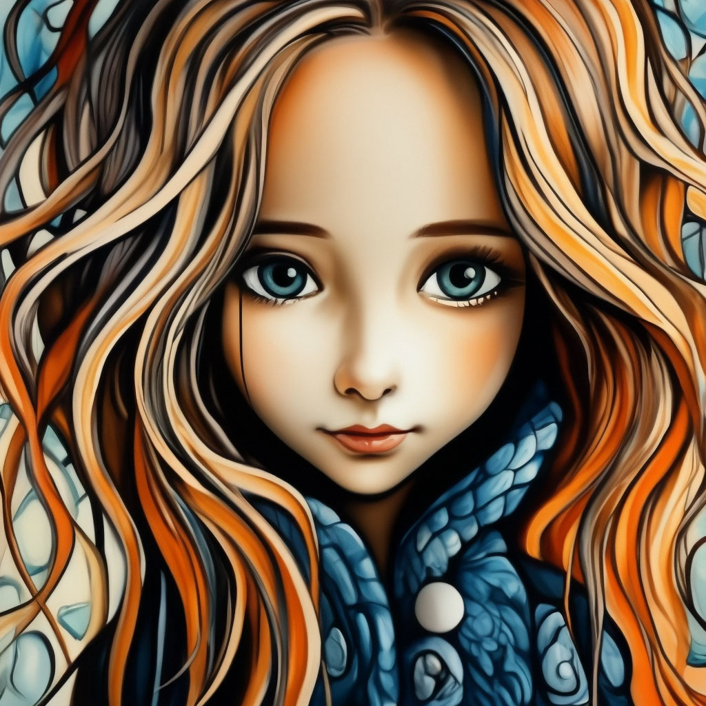 "Pen drawing, colored ink, in the style of Carla gerard, girl, superbug ...