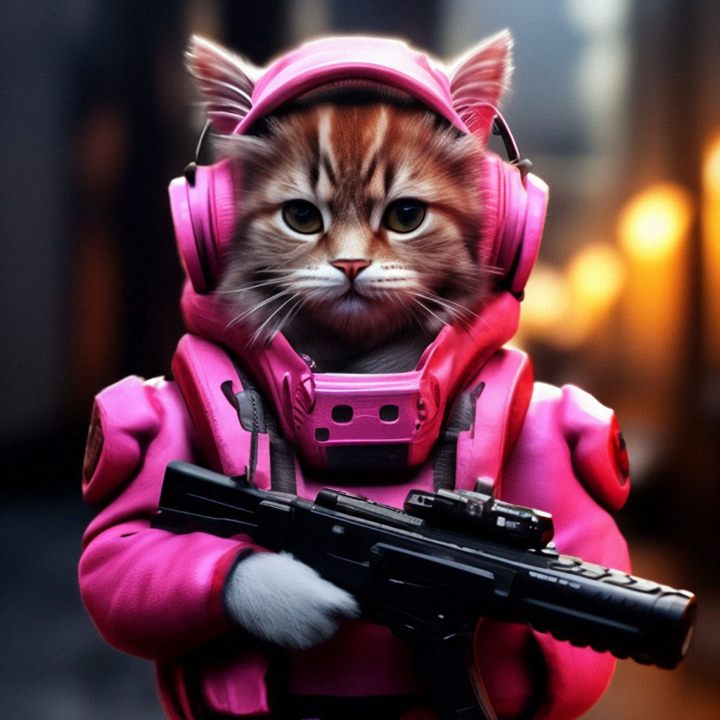 "Fluffy cute a cat in a bulletproof vest with a gun in his hands and ...