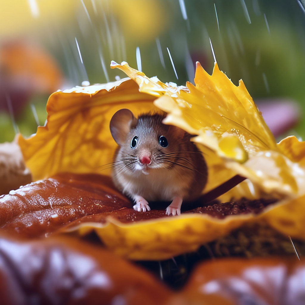 "Autumn attractions ... A small field mouse is hiding from the rain ...