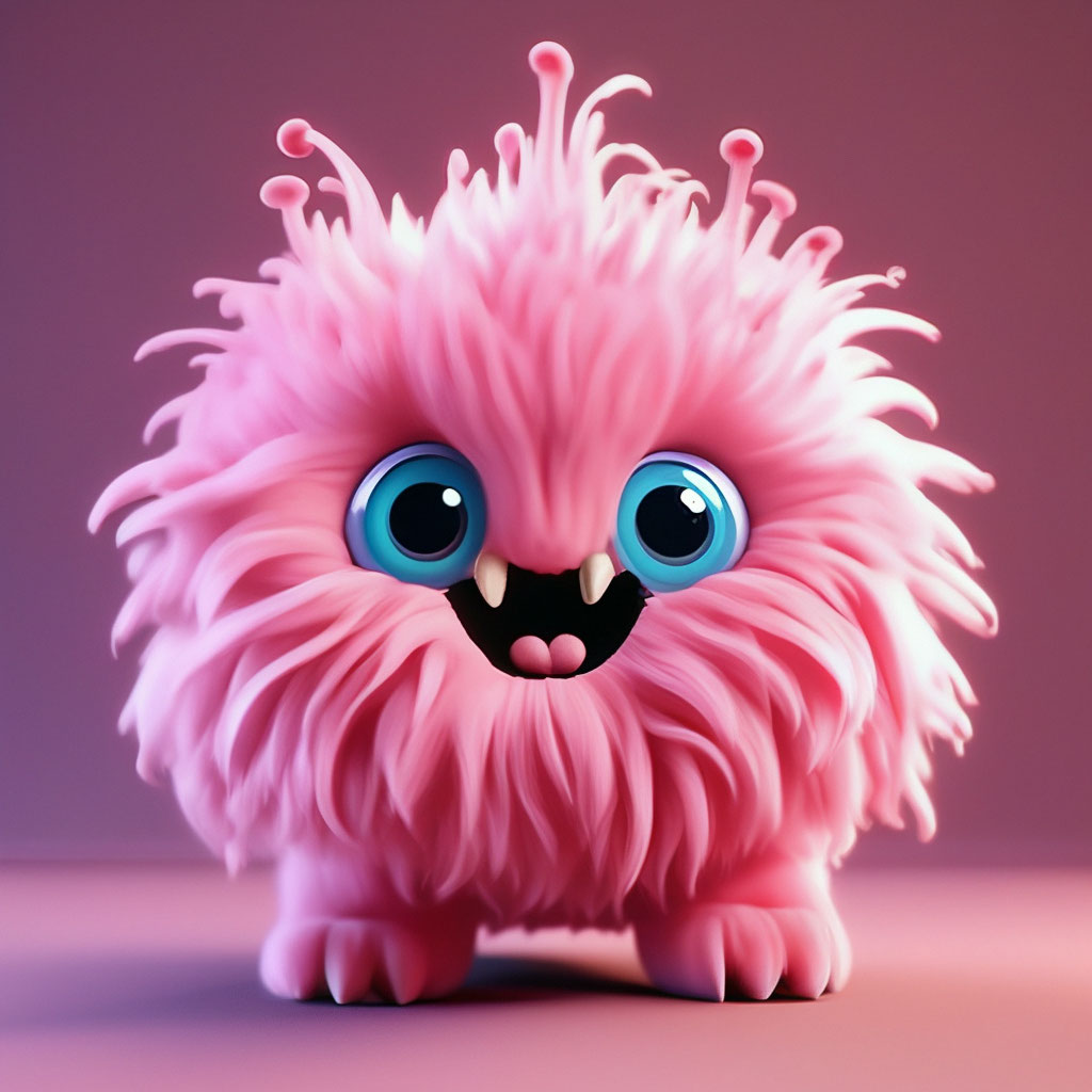 "Creep fluffy cute pink creature, cartoon , 3d, detail, quality ...