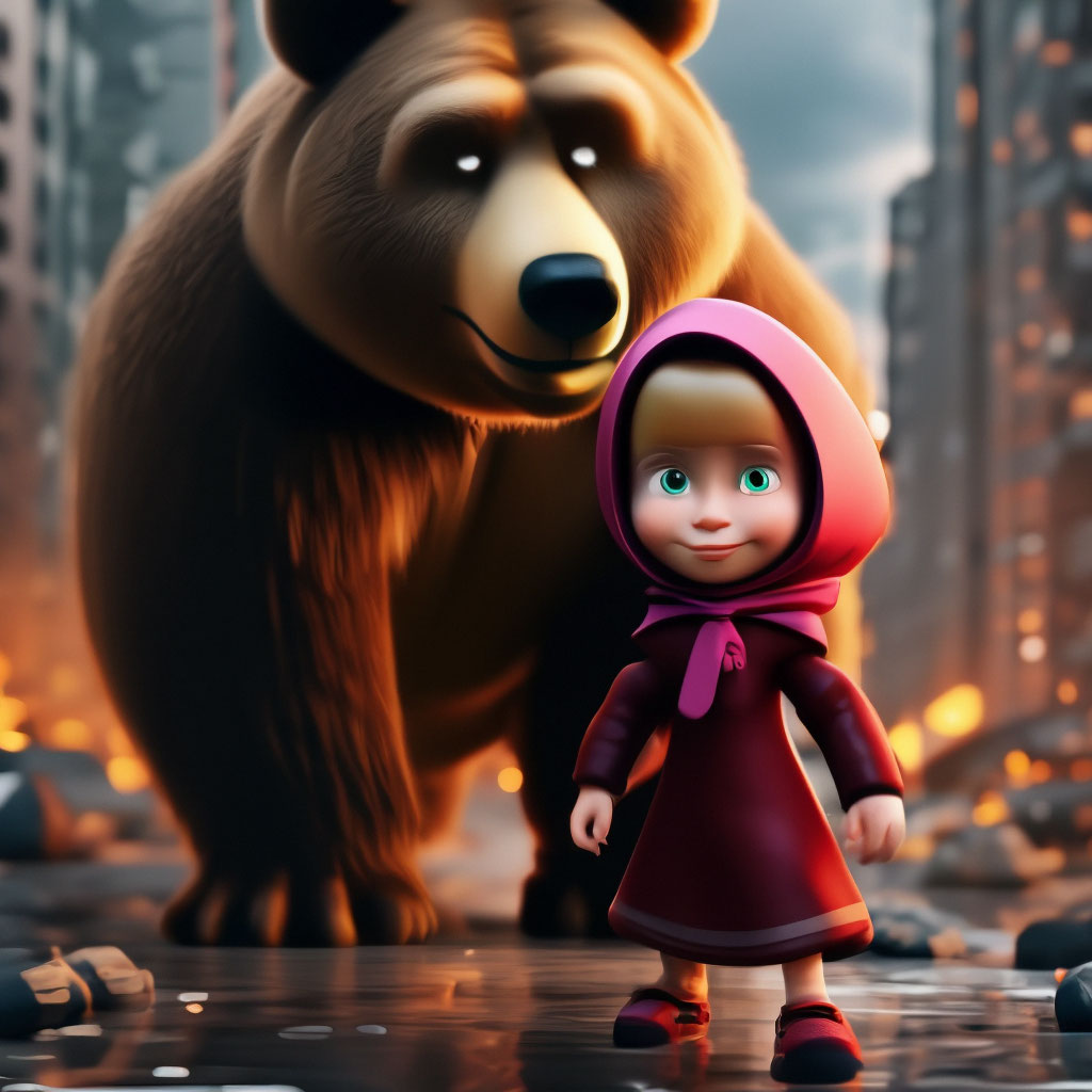 "Masha and the Bear in the Apocalypse" — image created in Shedevrum