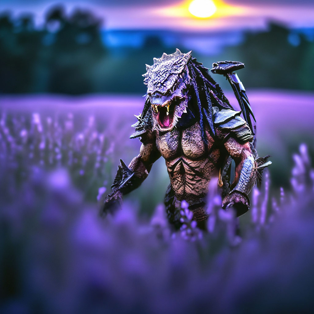 "Predator in a lavender field, night, darkness, moon, teeth. 256k ...