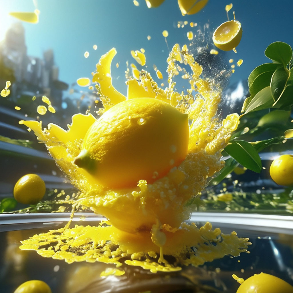 "Lemon explosion,large detail,8k" — image created in Shedevrum