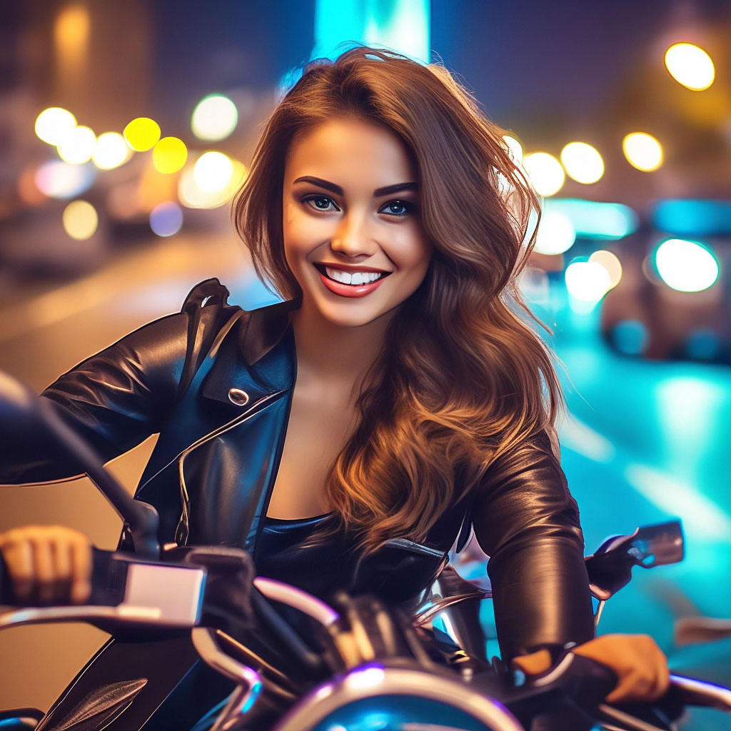"Beautiful girl, nyashka, cute, beautiful smile, riding a motorcycle ...